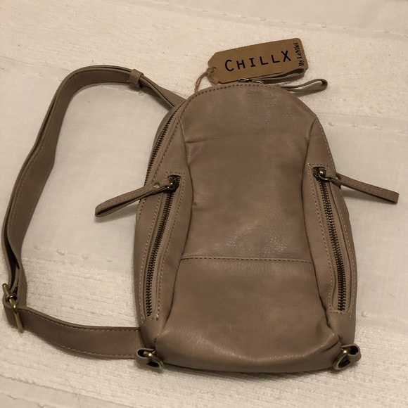 Chillx | Bags | New Chillx Sling Bag In Tan Faux Leather Adjustable ...